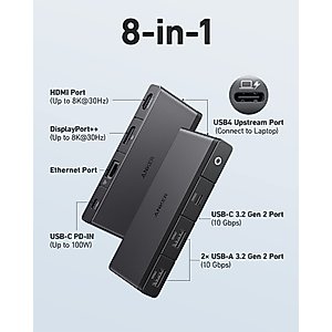 Anker USB C Hub, 556 USB-C Hub (USB4, 8-in-1) with 1.6ft USB4 Cable, 10 Gbps USB-C and USB-A Data Ports, 8K HDMI and DisplayPort New Nylon USB C to USB C Cable 100W 10ft, USB 2.0 Type C Chargi