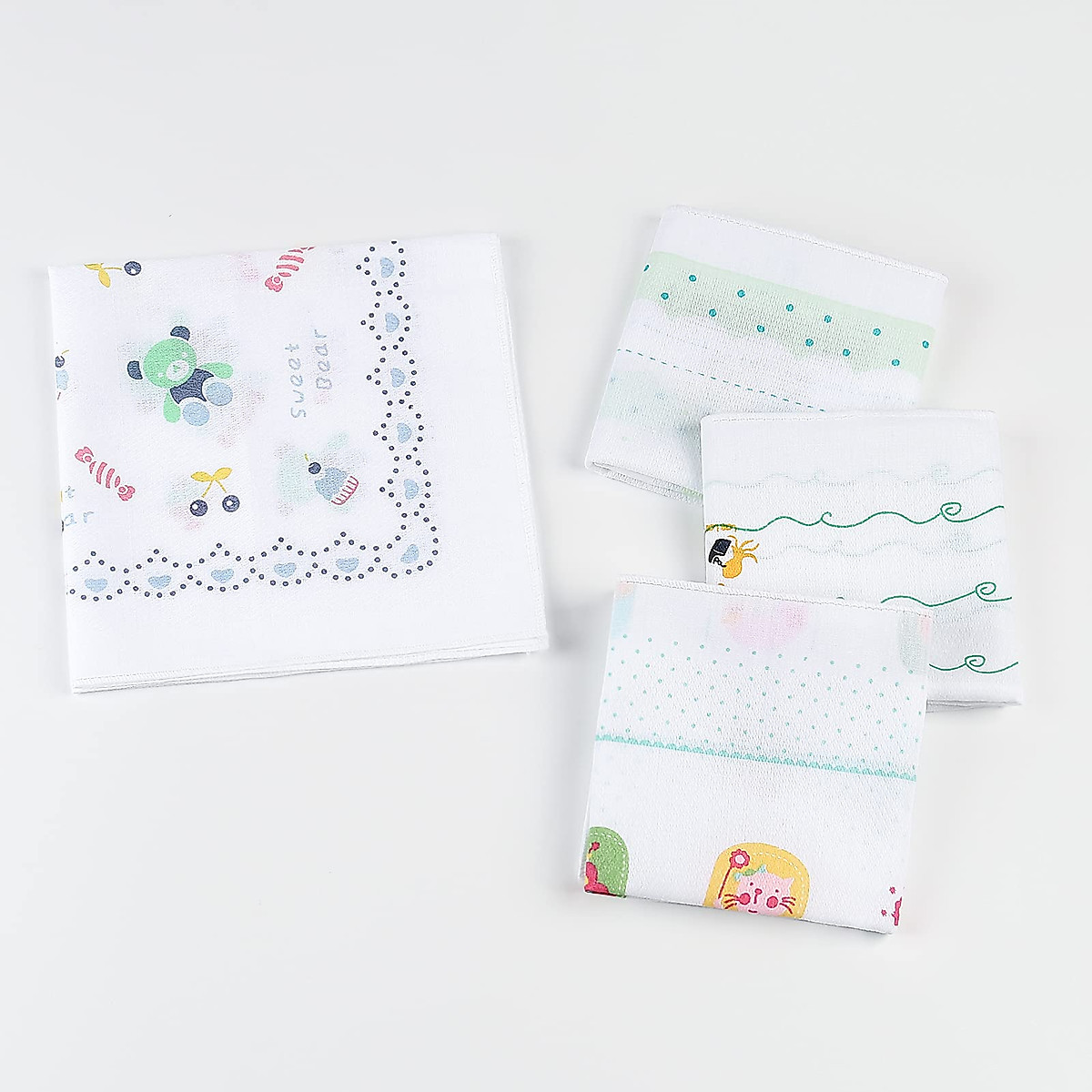 HOULIFE Kids Cotton Handkerchiefs, 100% Soft Handkerchieves Cartoon Printing Small Cute Hankies for Children Girls Boys 12PCS