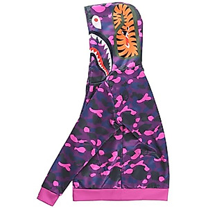 EUDOLAH Camo Hoodie Shark Print Trendy Cotton Casual Loose Zip Up Hoodie Mens Long Sleeve Jacket(2XL,1-Purple Camo)