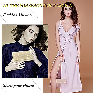 Kajaia 2 Pieces Evening Formal Purses for Women Shiny Clutch Purses Glitter Handbags with Chain Envelope Purses for Wedding Party (Gold, Rose Gold)