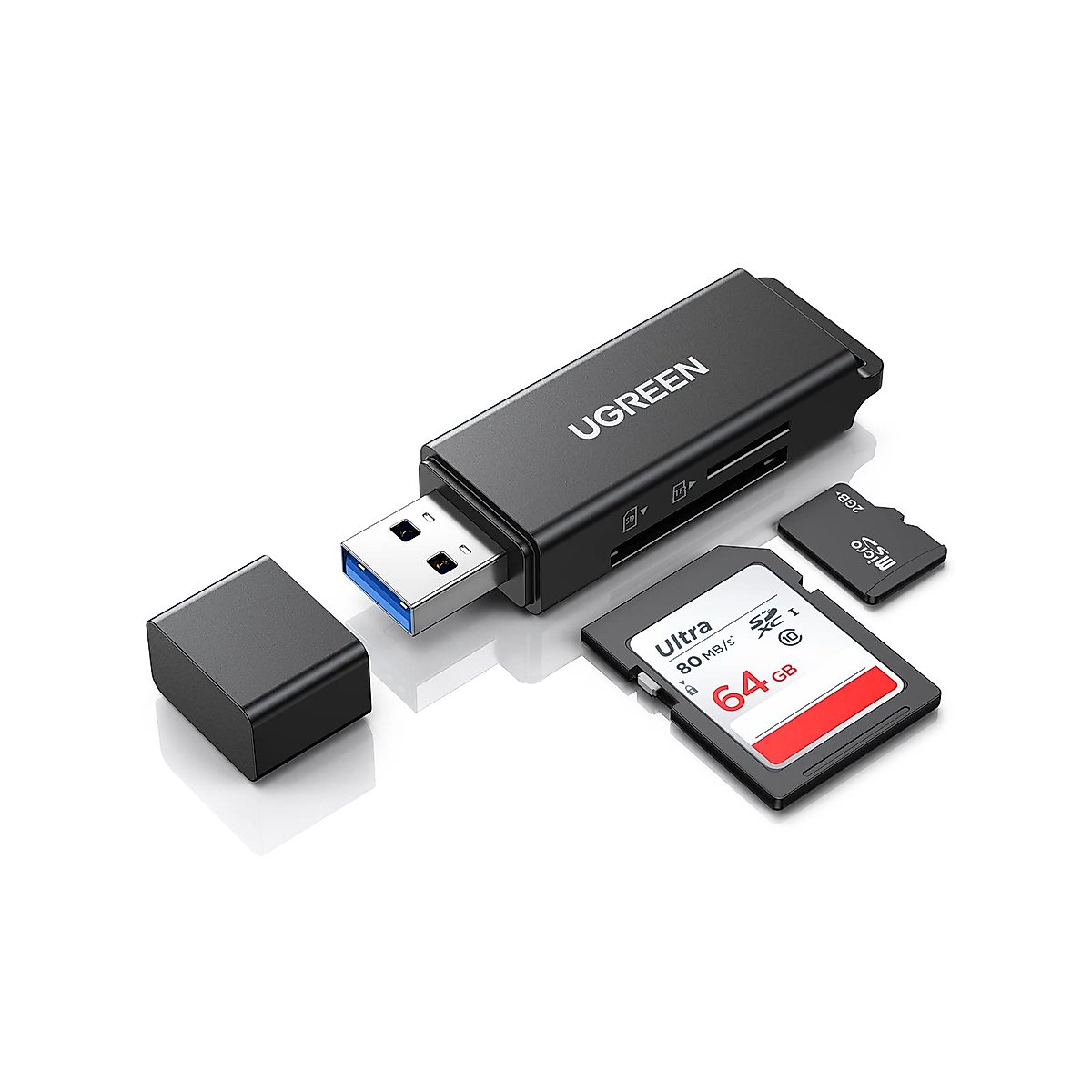 UGREEN SD Card Reader Portable USB 3.0 Dual Slot Flash Memory Card Adapter Hub for TF SD Micro SD SDXC SDHC MMC RS-MMC Micro SDXC Micro SDHC UHS-I for Mac Windows Linux Chrome PC Laptop