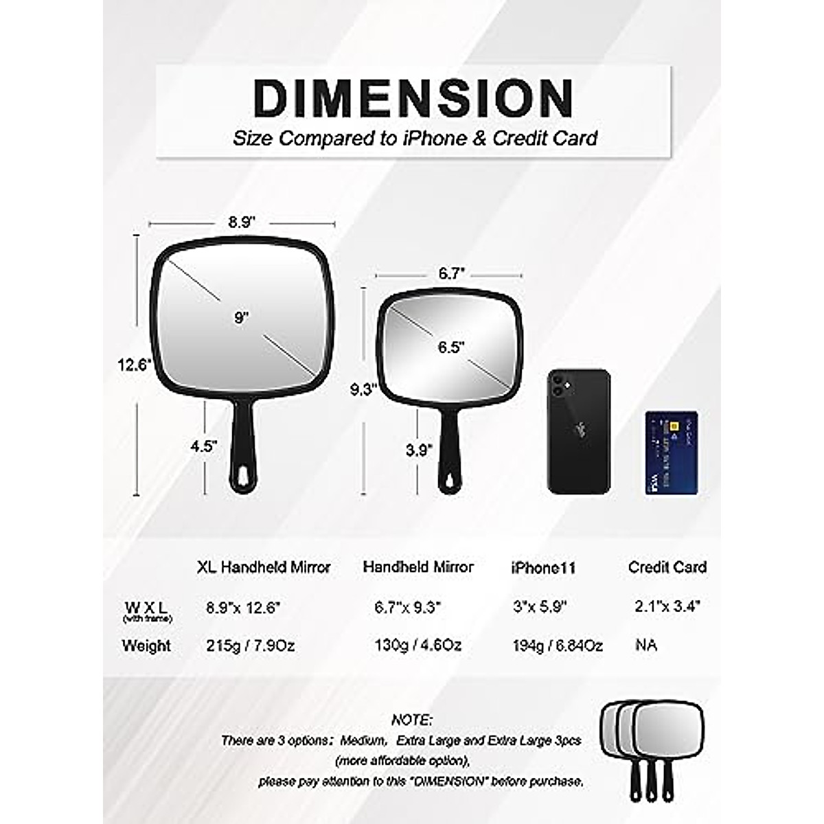 MIRRORNOVA Hand Mirror, Barber Hairdressing Handheld Mirror with Handle for Salon, Square, Black, Medium