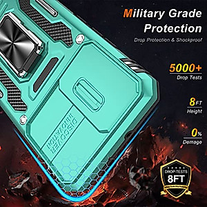 LUMARKE Galaxy S21 FE Case with Camera Cover,Samsung S21 FE Cover with Screen Protector Pass 16ft Drop Test Military Grade Protective Phone Case with Kickstand for Samsung Galaxy S21 FE Turquoise