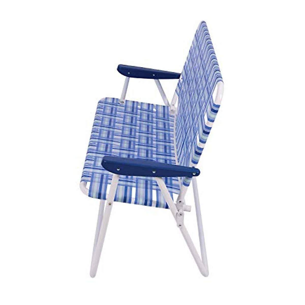 Rio Brands 16" Extended Height Folding Double Wide Web Loveseat Lawn Chair, Blue/White