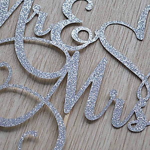 AMINJIE Silver Glitter Mr & Mrs Cake Topper - Wedding, Engagement, Wedding Anniversary Cake Toppers Decorations