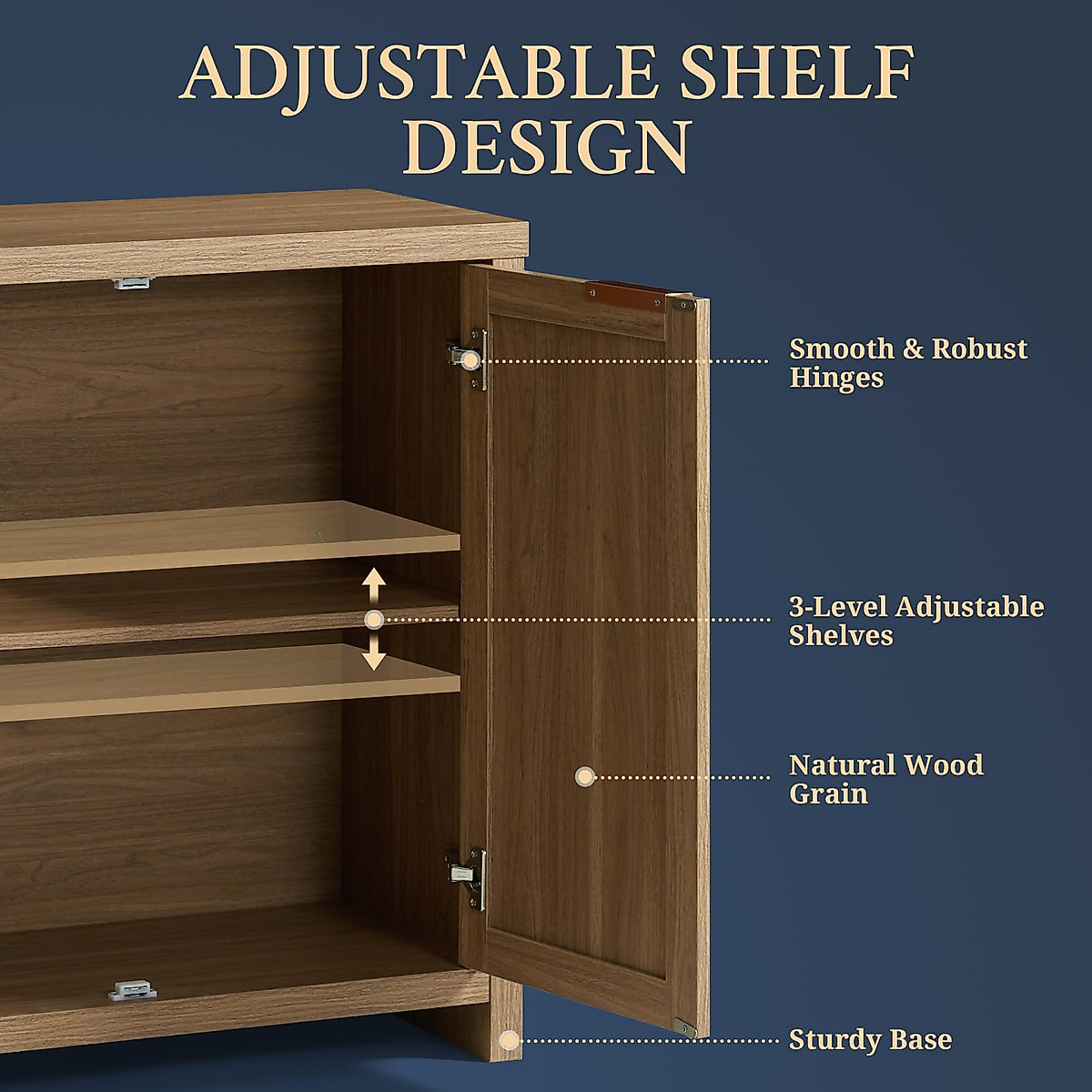 OAKHAM HOME Hampstead Storage Sideboard Cabinet with Rattan Doors and Adjustable Shelves, Buffet Kitchen Cabinet Cupboard Console for Living Room, Set of 2