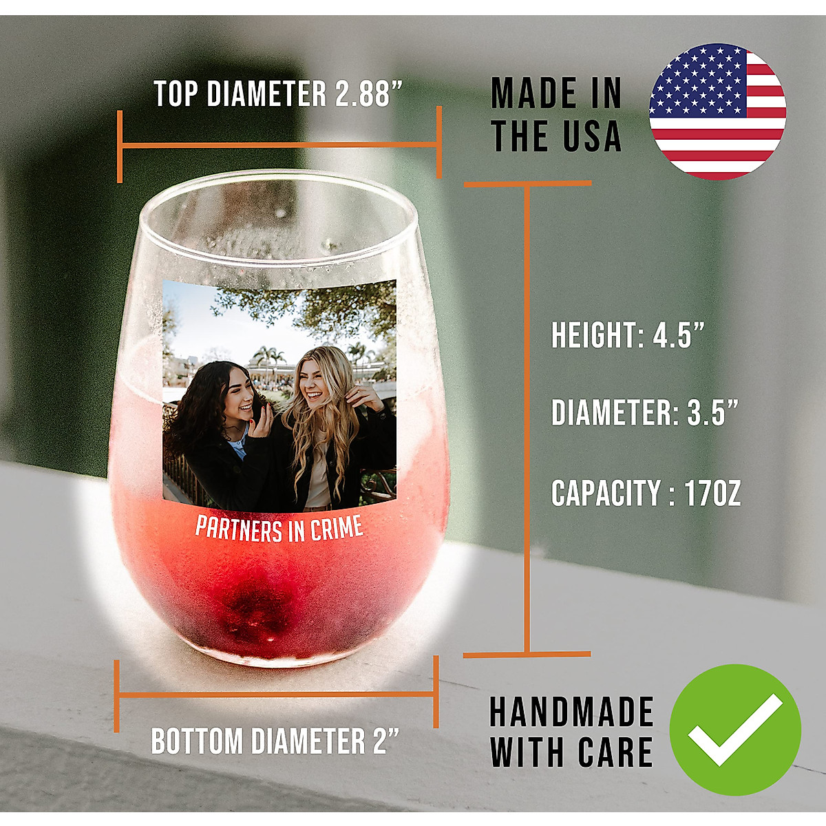 Personalized Wine Glass - Mother's Day Printed 17oz Stemless, Picture Photo Wine Gifts for Mom, Wife, Her - Unique Birthday Custom Wine Glass Personalized Wine Tumbler for Women Celebration Gifts