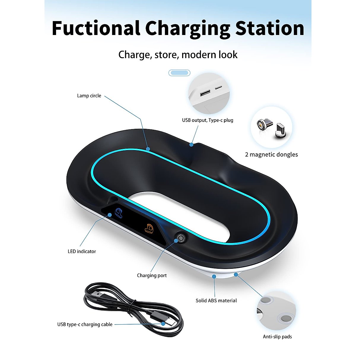 MOJOXR Magnetic Charging Station for PS VR2 Sense Controllers and Lens Cover for PSVR2 Headset, Charging Dock with Lamp Circle and Indicators, Fast Charging Accessories Kit for PlayStation VR2