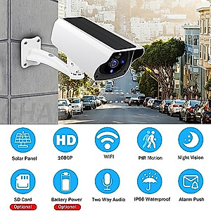 SEWMED 1080P HD Outdoor IP Wireless Security Bullet Camera with Solar Panel 4G/WiFi Home Security Protection Battery Power CCTV Surveillance Two Way Audio (WiFi+SD 64G)