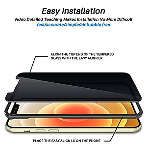2 Pack LϟK Privacy Screen Protector Designed for iPhone 12 and iPhone 12 Pro 5G 6.1 inch Tempered Glass High Clear, Case Friendly, Come with Installation Tray -Black
