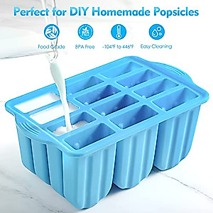 Popsicle Molds Silicone BPA-free,12 Pieces Popsicle Trays for Freezer,Homemade Ice Cream Popsicle Molds,Large Ice Pop Maker Set,Reusable Ice Lolly Mould with 100PCS Popsicle Sticks