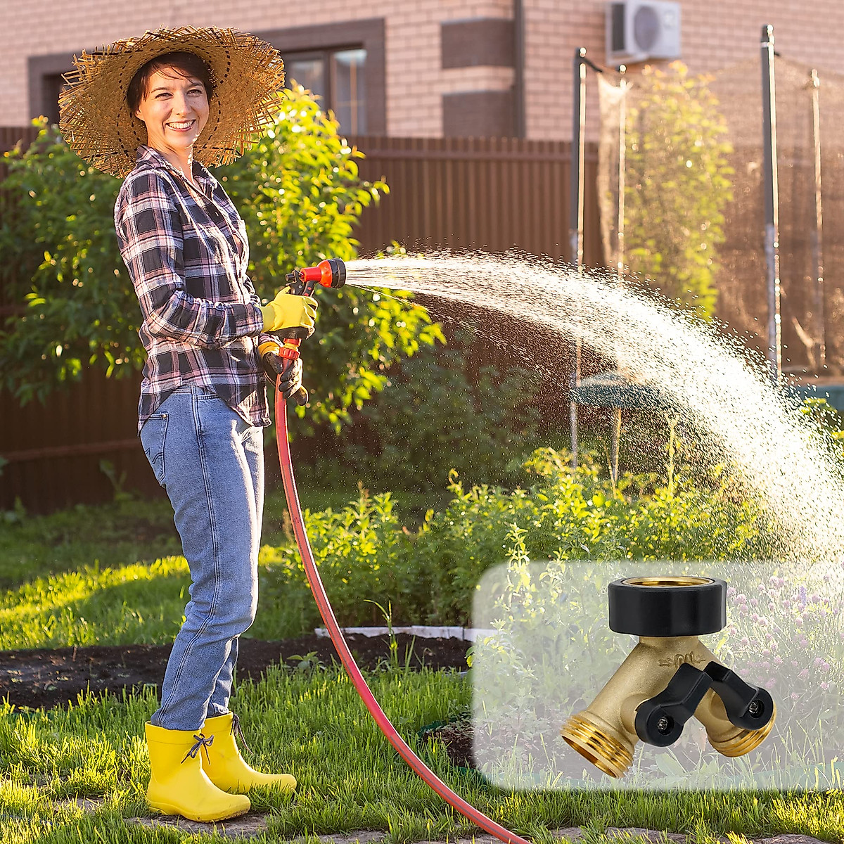 Stanbroil Garden Hose Adapter with 2 Valves, 3/4 Inch Heavy Duty Brass Y Connector Tap Splitter