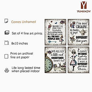 Alice in Wonderland Wall Art Decor - Alice Inspirational Saying Quotes Poster Prints Room Decor, Motivational Wall Art for Alice Fans, Self Affirmation Gift for Women Teen Girl Cheshire Cat Mad Hatter