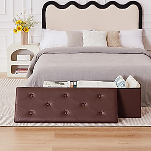 VECELO 43'' Folding Storage Ottoman, End of Bed Bench, Tufted Faux Leather Chest for Living Room, Utility Room, Hallway, Holds up to 660 lb, Easy to Assemble, Black