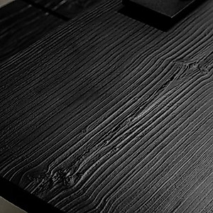 SUSUO 63" L x 27.6" W Modern Solid Wood Dining Table, Natural Wood Pattern Table Top Black with Clear Acrylic Base, Mid-Century Home Dining Room Furniture