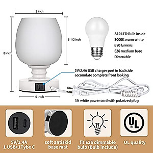 MAINDECO Small Touch Bedside Table Lamp, 3 Way Dimmable Touch Control & USB Charger Ports Desk Lamp,Small Place Nightstand Night Lamp for Bedroom -Bulb Included