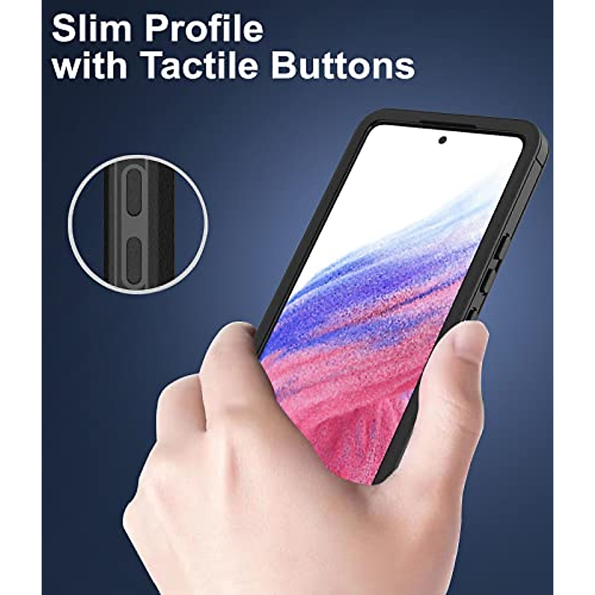 Dahkoiz for Samsung Galaxy A53 5G Case, with Tempered Glass Screen Protector and Dust-Proof Port Cover, Full Body Protection Durable Rubber Phone Case for Samsung Galaxy A53 5G UW, Black