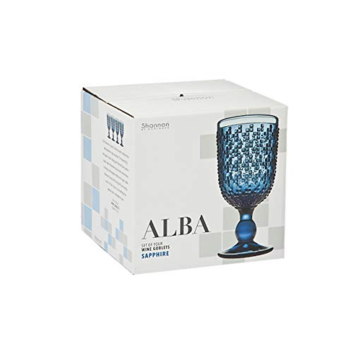 Godinger Wine Goblet Beverage Glass Cup Alba - Blue - Set of 4
