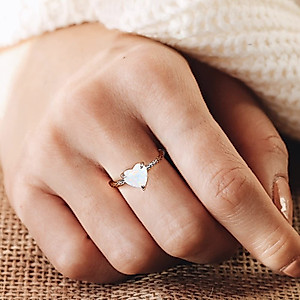 JIANGYUE Opal Ring Heart Promise Rings for Her with Snake Pattern White Fire Opal Rings Jewelry for Women Ring Size 8