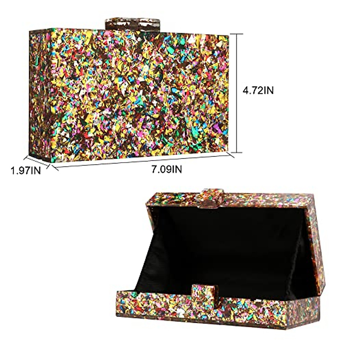 Womens Evening Handbag - Acrylic Square Clutch Purse Colorful Crossbody Bags for Wedding Party (Yellow multi)