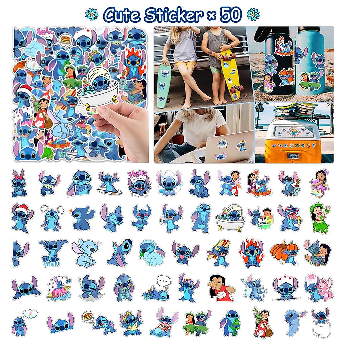 FETELAZ Stitch Stuff Merch Gifts Set, Include Drawstring Bag Backpack Coin Wallet Stickers Lanyard Necklace Bracelet Keychain Phone Holder Button Pins for Girls Teens Adults