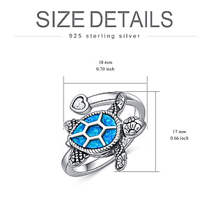MBSUUH Simulated Opal Sea Turtle Urn Rings for Ashes Blue Turtle Urn Open Rings for Women Teen Girls Jewelry Gifts for Turtle Lovers