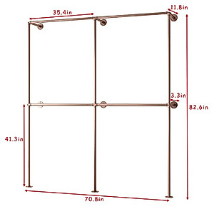 BOSURU Industrial Pipe Clothing Rack Wall Mounted,Clothes Racks with Double Hanging Rods for Closet Storage(Rose Gold)