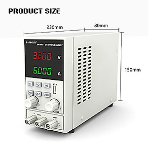 DC Power Supply,HANDSKIT Bench Power Supply 32V 6A Variable Adjustable Switching Regulated Power Supply OVP OCP Digital LED Display with Multimeter Test Lead,Alligator Clip and Plug Adapter Power Cord