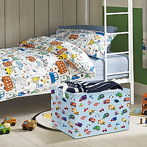 Clastyle Blue Vehicle Truck Boys Toy Shelf Basket Excavator Car Rectangle Clothes Books Cube Storage Basket, 21L
