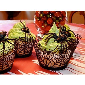 Fashionclubs Halloween Party Spiderweb Laser Cut Paper Cupcake Wrappers Wraps Liners Pack of 24,Black