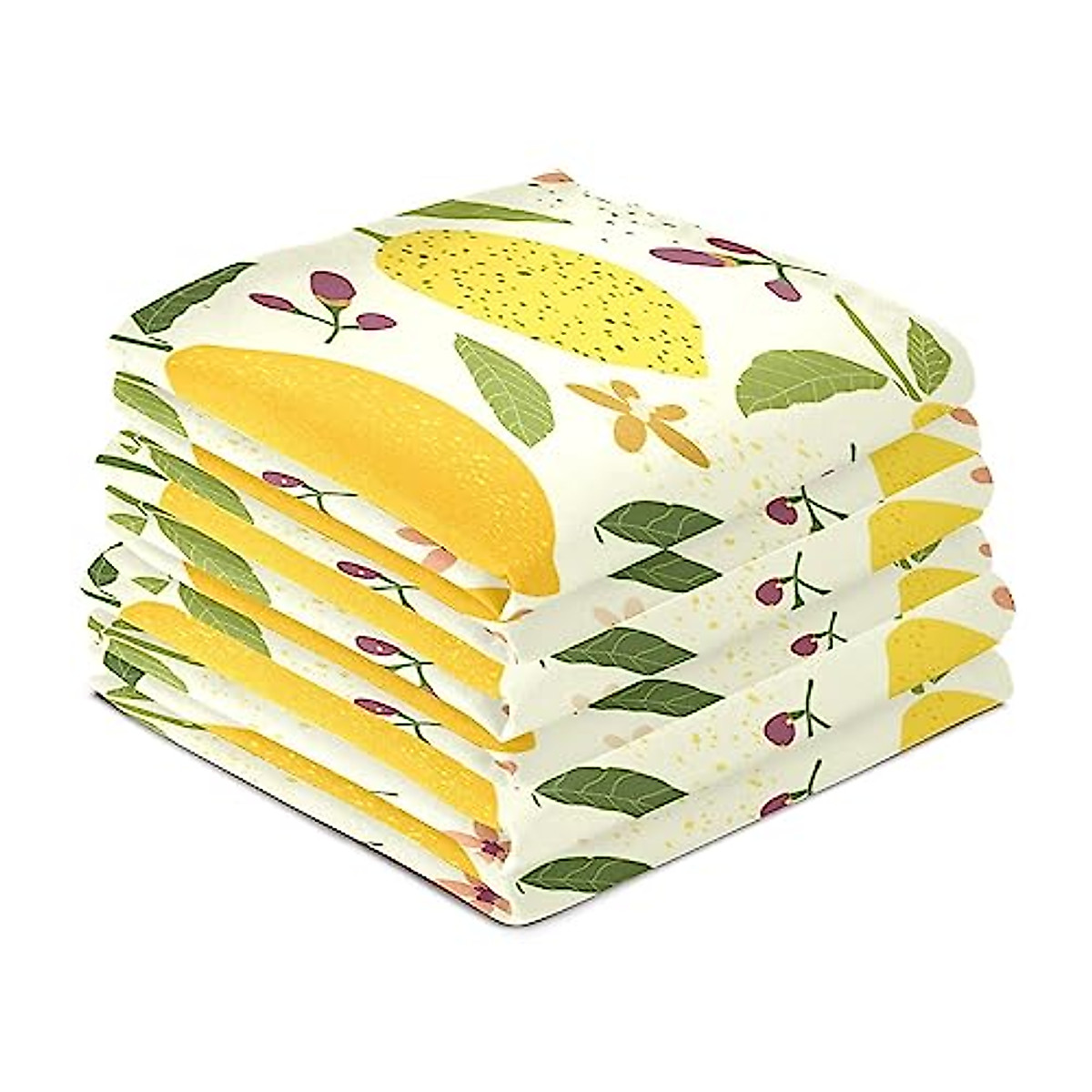 FUGIDOG Kitchen Dish Towels Set of 4, Lemon Flower Ultra Soft Absorbent Kitchen Towels Tea Towels Hand Towels Quick Drying Reusable Cleaning Cloths, 18 x 28 inch