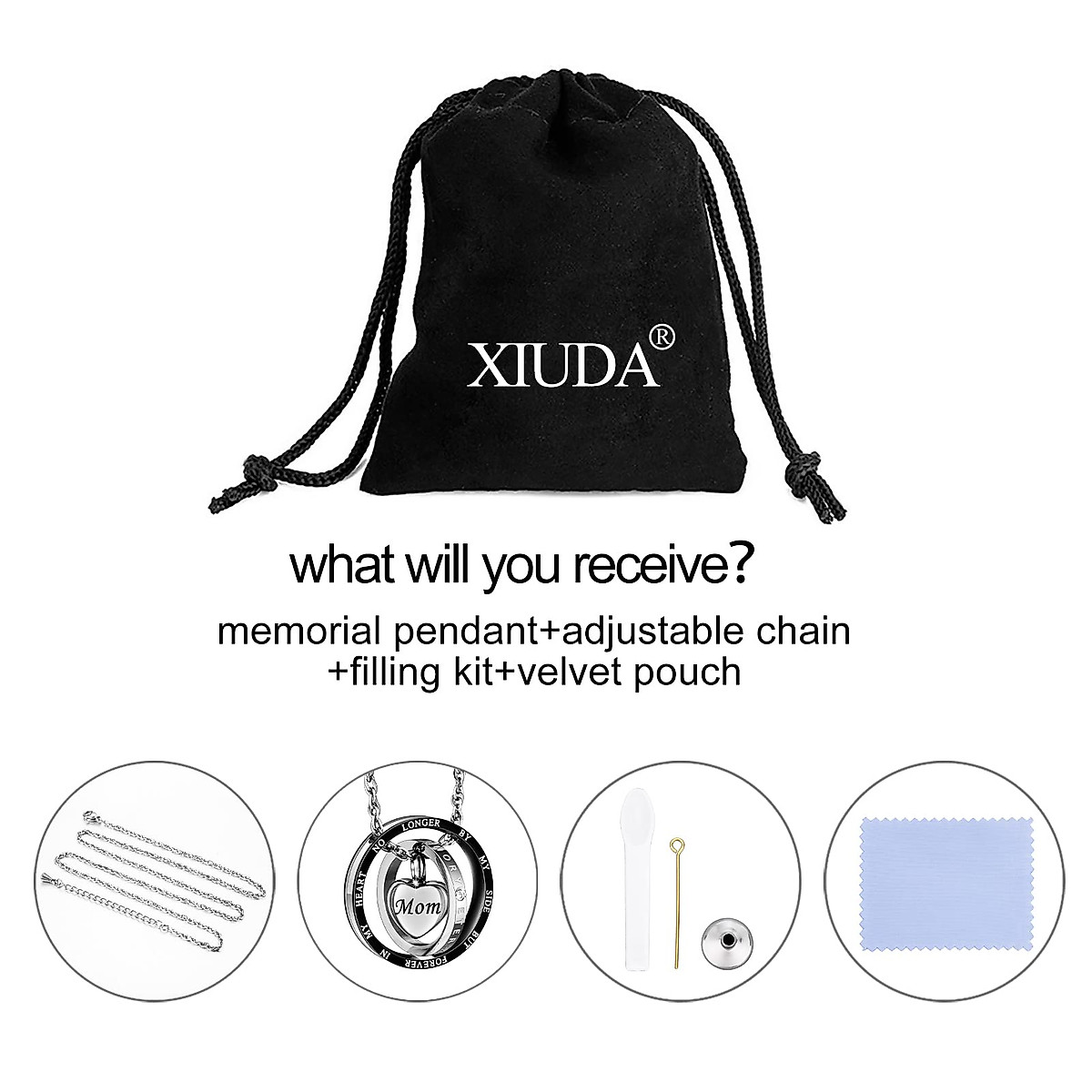 XIUDA Cremation Urn Necklace for Ashes Eternal Memory Carved Keepsake Stainless Steel Urn Jewelry Memorial Ash Holder