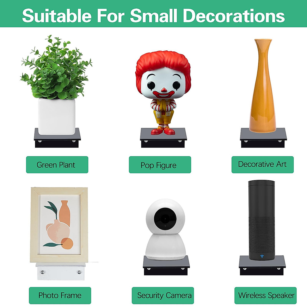 Juexica Small Acrylic Floating Shelves for Wall Adhesive Wall Mounted Shelves for Bathroom, Bedroom, Living Room, Office (Black,20 Pcs)