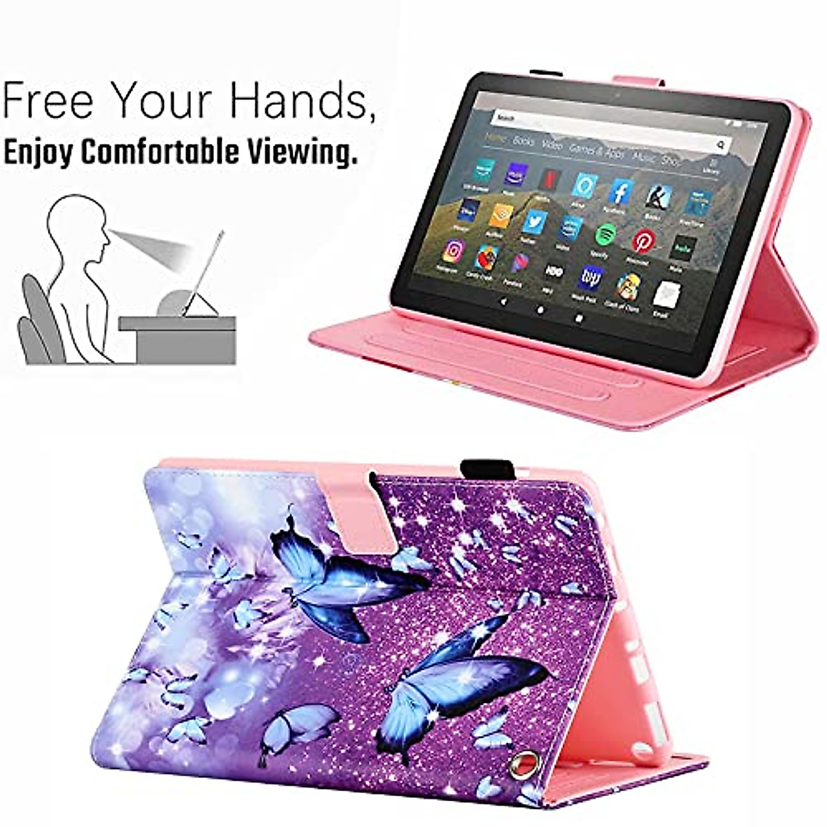 All-New Amazon Fire HD 10 & 10 Plus Case (Only Compatible with 11th Generation, 2021 Release), Not Suitable for 7th/5th Fire 10, Premium PU Leather Stand Cover with Smart Auto Wake/Sleep, Butterfly