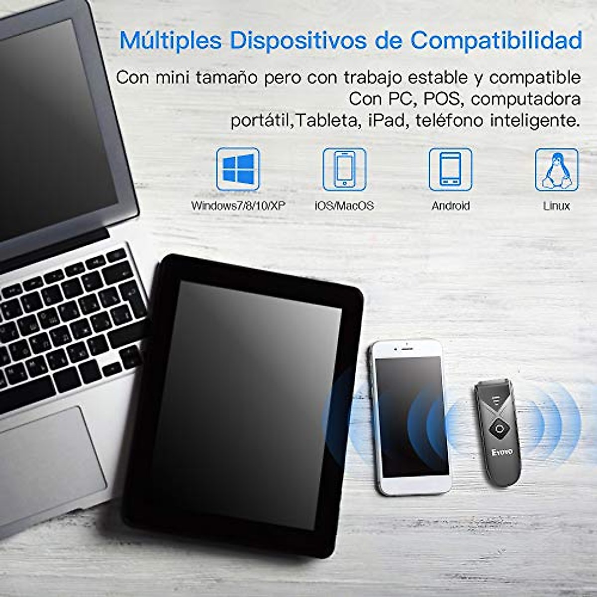 Eyoyo Barcode Scanner, Mini Portable Barcode Reader with USB Wired 2.4G Wireless Connection 1D 2D QR PDF417 Data Matrix Image Scanner
