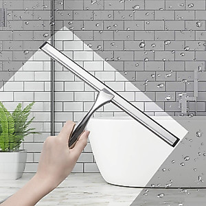 Simtive 10-Inch Shower Squeegee Set, includes Shower Door Hook and Adhesive Hook, Squeegee for Shower Doors, Mirror and Window, Silver