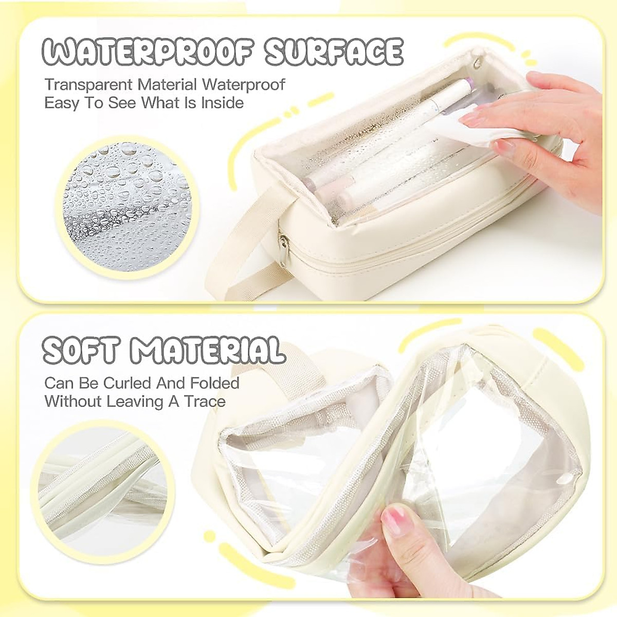 TOUCHCLOUD Large Capacity Pencil Case, Clear Handheld Multifunction Pencil Pouch Simple Stationery Bag Aesthetic Pen Bag for School Teen Girl Boy Office Adult