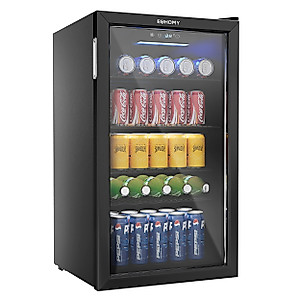 EUHOMY Beverage Refrigerator and Cooler, 126 Can Mini fridge with Glass Door, Small Refrigerator with Adjustable Shelves & Mind Reader 6 Compartment Upright Breakroom Coffee Condiment