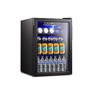 LAUREL CANYON Beverage Refrigerator-Mini Fridge, 95 Can Glass Door for Soda, Beer, Wine Small Drink Dispenser Cooler for Office, Bar, 2.6 cu ft, Black