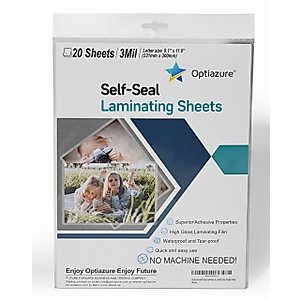 Optiazure Self-Seal Laminating Sheets 9.1"x11.8" Inches, 3mil 20Pack, Letter Size, Single Sided