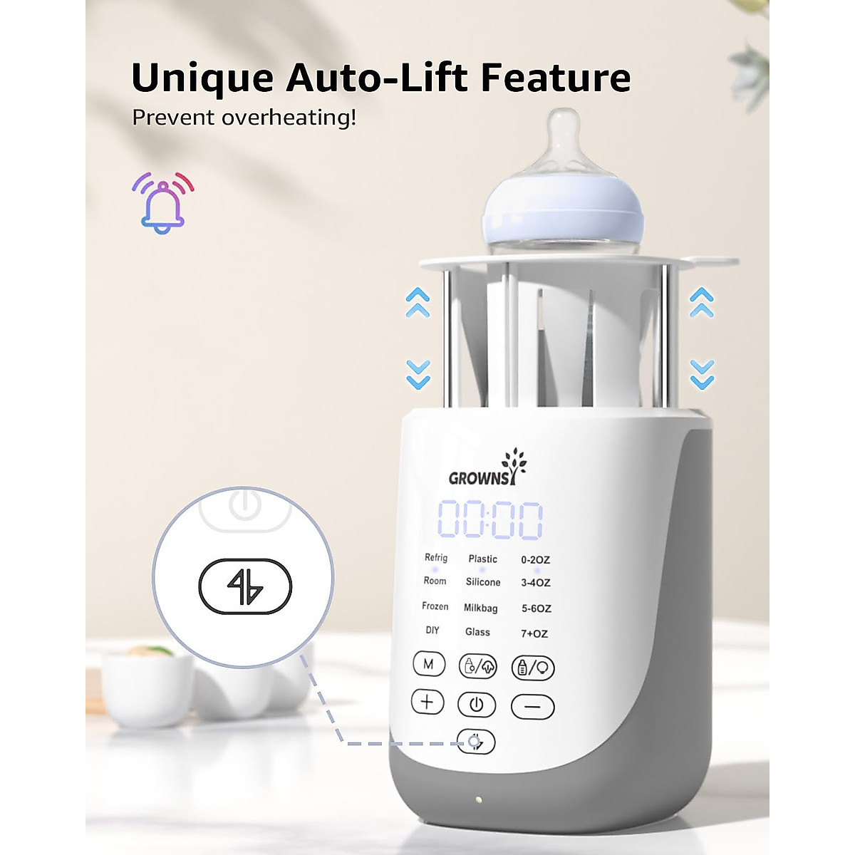 GROWNSY Bottle Warmer, 10-in-1 Fast Baby Bottle Warmer with Night Light for Breastmilk&Formula, Parent's Choice Milk Warmer with Innovative Auto-Lift Feature, Smart Accurate Control, Memory Function