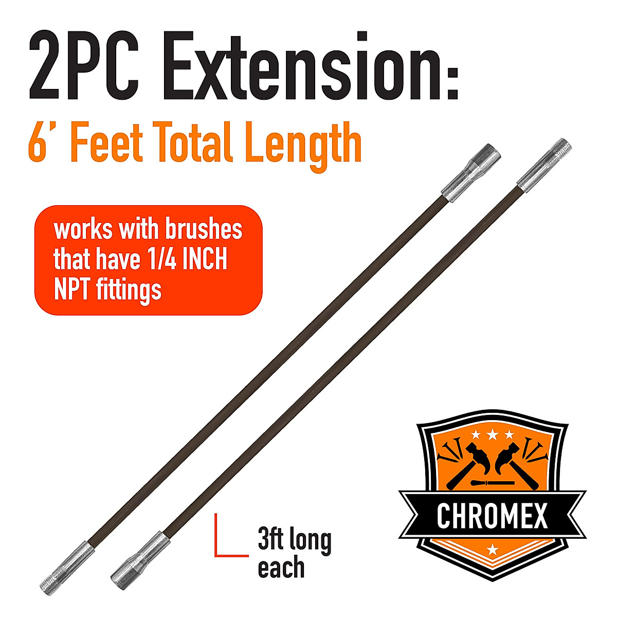 9-Foot Chimney Rod Extension Set - 3x3 Ft Durable Fiberglass Rods, 1/4" NPT Fittings