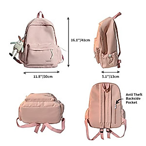 KOWVOWZ Kawaii Cute Aesthetic School Laptop Backpack with Accessories Plush Pendant for Teen Girls (White, without Mr. Rabbit)