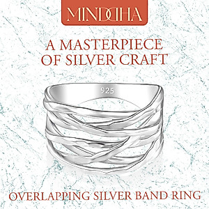 MINDDHA Overlapping Rings for Women - Designer Criss Cross Rings - 925 Sterling Silver Wide Band Ring, Criss Cross Silver Rings for Women - Made in Israel Jewelry, 12mm Width - Size 8