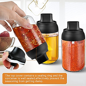 Supkiir 4Pcs Spice Containers Glass, 8 oz Kitchen Spice Glass Bottle, Condiment Jars with Brush and Spoon Transparent Storage Container for Spices Sugar Grains Moisture-Proof Seasoning Jars