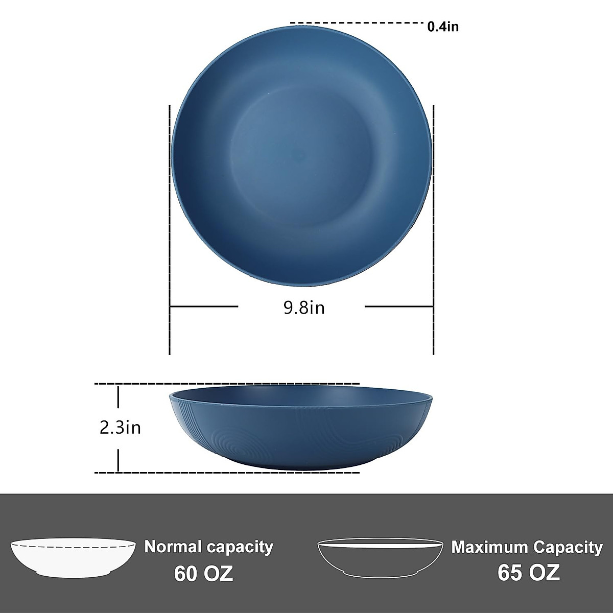 PYRMONT 10inches Large Pasta Bowls Set of 6-65oz Wheat Straw Bowls,Bowl Plates,Large Plastic Bowls Reusable for Pasta,Salad,Soup,Unbreakable & Lightweight Bowls for Kitchen,Dishwasher Safe,BPA-Free