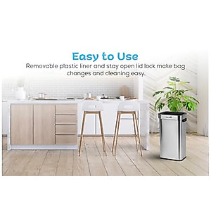 SIMPLI-MAGIC 70 Liter / 18.5 Gallon Soft-Close, Smudge Resistant Open Top Trash Can with Stainless Steel, Sleek Finish