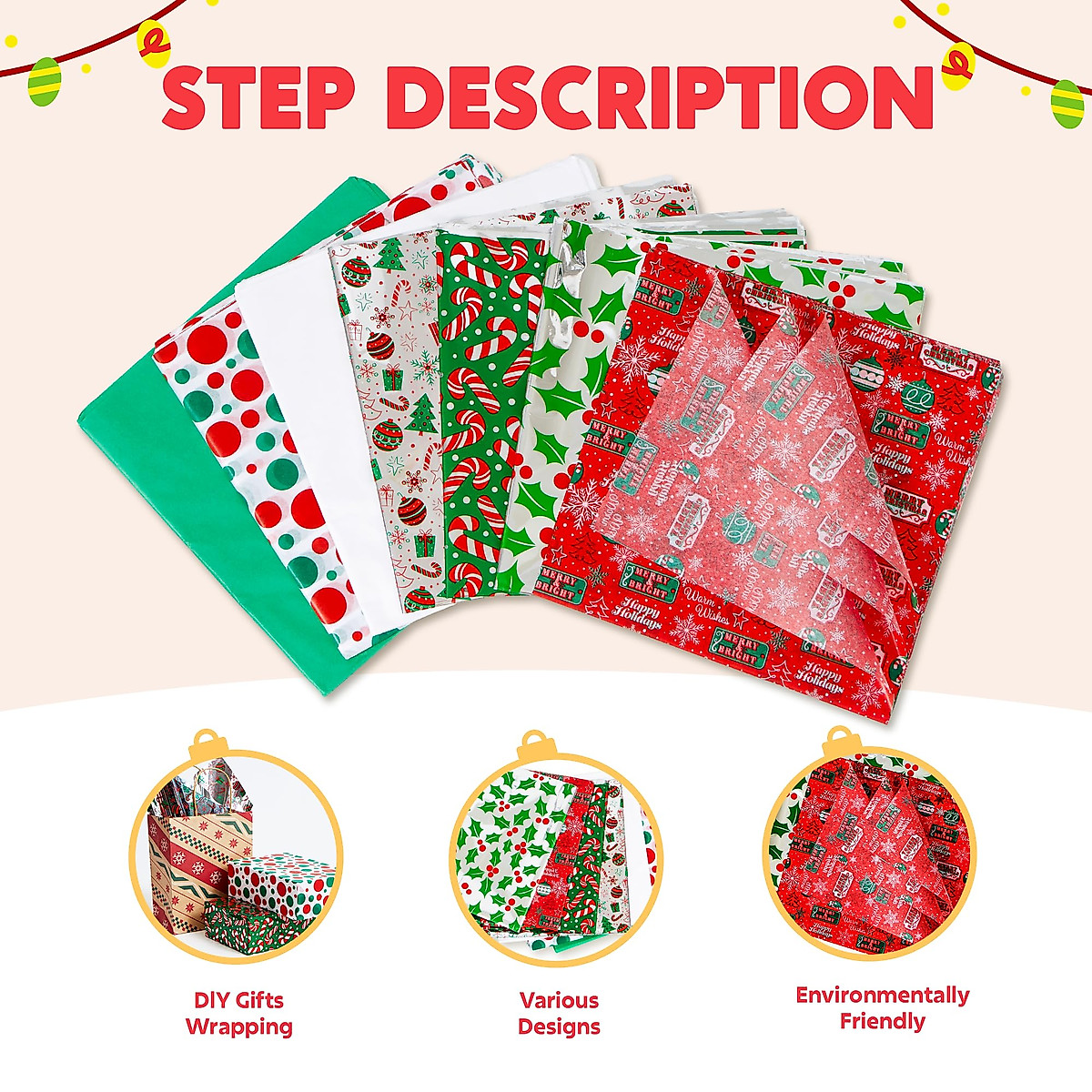 JOYIN 150 Sheets Tissue Paper Assortement Classic Christmas Design, present Wrap Paper, Accessory for Gift Boxes, Gift Wrapping Bags and Wine Bottles