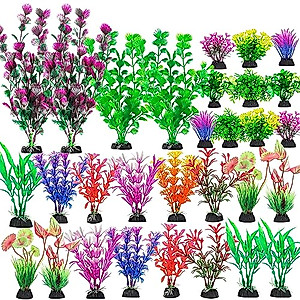 CousDUoBe 30Pcs Aquarium Plants, Fish Tank Accessories Artificial Aquatic Plants,Full Set of Fish Tank Decorations, Various Sizes