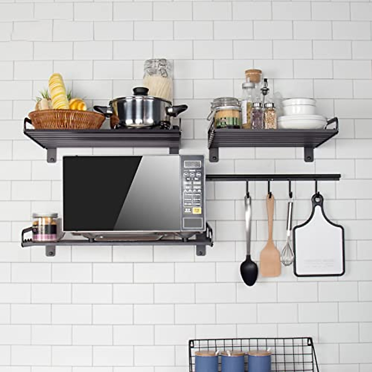 Goyappin Wall-Mounted Electric Oven Holder Shelf, 23.58"x15.52" Microwave Wall Shelf Microwave Oven Rack Kitchen Wall Pot Pan Rack Weight Bearing 80 lbs for Electric Oven Microwave